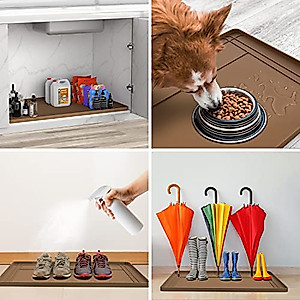 Under Sink Mat for Kitchen Waterproof, 34" x 22" Silicone Thicken Trimmable Cabinet Mat, Under Sink Drip Tray for Kitchen Bathroom Cabinets, , Adjustable Size, Hold up to 3.3 Gallons Liquid (Brown)