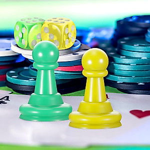 26 Pieces Multicolor Board Game Pieces and Dice Include 24 Multicolor Plastic Pawn Chess Pieces and 2 Plastic 6-Sided Game Dices, Chess Game Pieces Dice Set for Board Game Components Table Marking