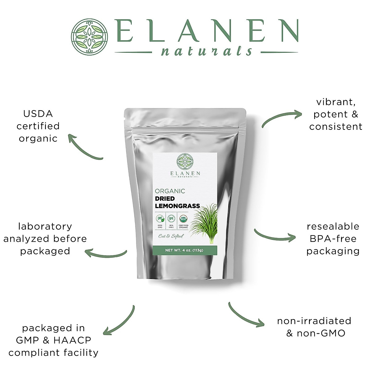 Organic Dried Lemongrass Tea 4 oz. (113g), USDA Certified Organic Lemon Grass Herbs Leaf, Lemin Grass, Te De Limon, Fever Grass, Lemingrass Loose Leaves, Dried Lemongrass Bulk