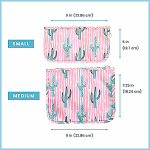 EzPacking Clear Zipper Pouches (Set of 2) / Transparent Reusable PVC Organizers for Women’s Purse or Tote Bag/Cute Slim Flat Japanese Style Watermelon Cactus Pouch for Travel (Cactus)