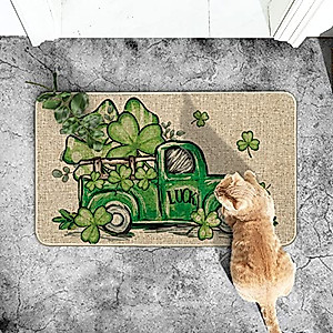 Artoid Mode Loads of Luck Clover Shamrock Truck Decorative Doormat, Seasonal Spring St. Patrick's Day Holiday Low-Profile Floor Mat Switch Mat for Indoor Outdoor 17 x 29 Inch