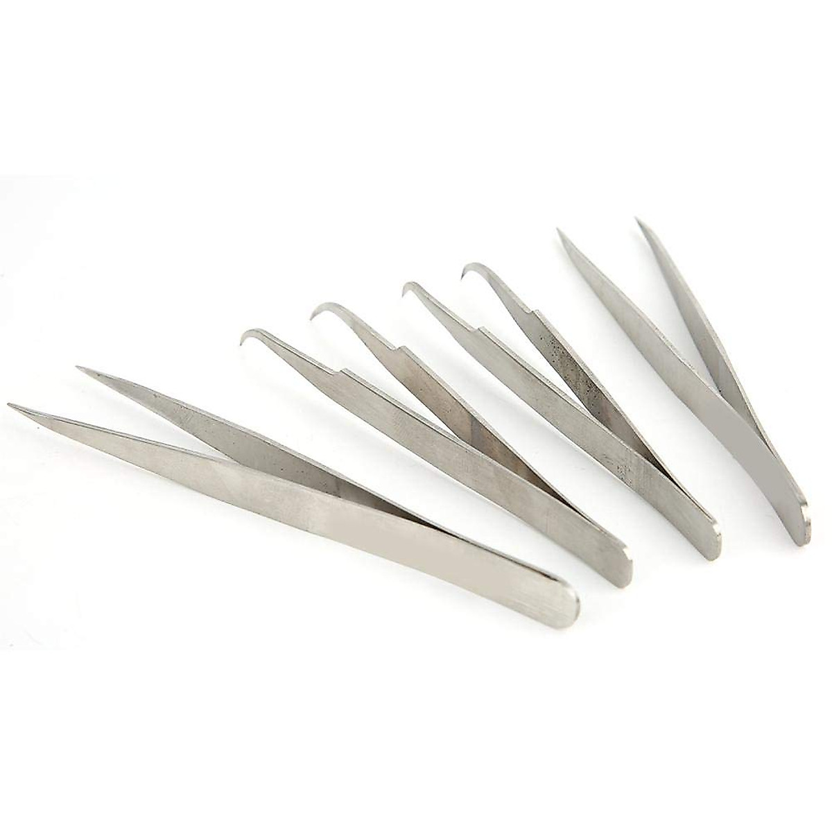 HEEPDD Tweezers, 4PCS Serger Tweezers with Serrated Tips Serrated Bent Tweezers Tips Stainless Steel Straight Tweezer Tip Curved Anti Static Tweezers Sewing Machine Accessory