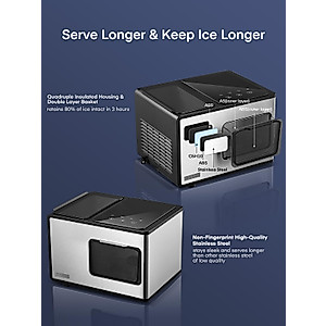 Nugget Ice Maker Countertop, 45lbs/24H, Pebble Ice Maker with Soft Chewable Ice, Self Cleaning Sonic Ice Machine, Stainless Steel, Touch Screen, Compact Design for Home Office Party - Silver