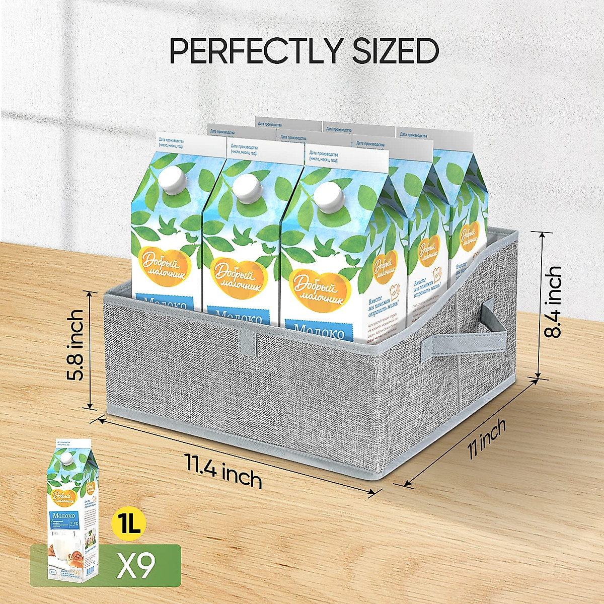 BALEINE 3 Pack Closet Storage Bins for Shelves, Trapezoid Clothing Organizer with Handles, Foldable Linen Fabric Box Containers for Home Bedroom Office, Winter Gray Small