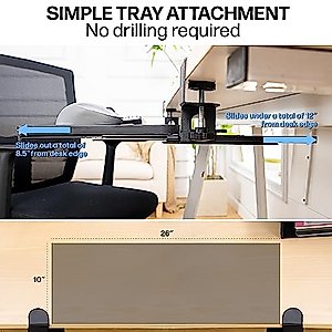 EBMaffinity Ergonomic Slide-Out Keyboard Tray Under Desk - Black Pull-Out Stand/Sit Keyboard and Mouse Tray with No-Drill Simple Installation C Mounts, Sleek Smartphone Stand Included