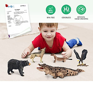 Volnau Safari Animal Figurines Toys 7PCS North America Figures Zoo Pack for Toddlers Kids Christmas Decoration Gift Preschool Educational Moose Wolf Bear Jungle Forest Woodland Set