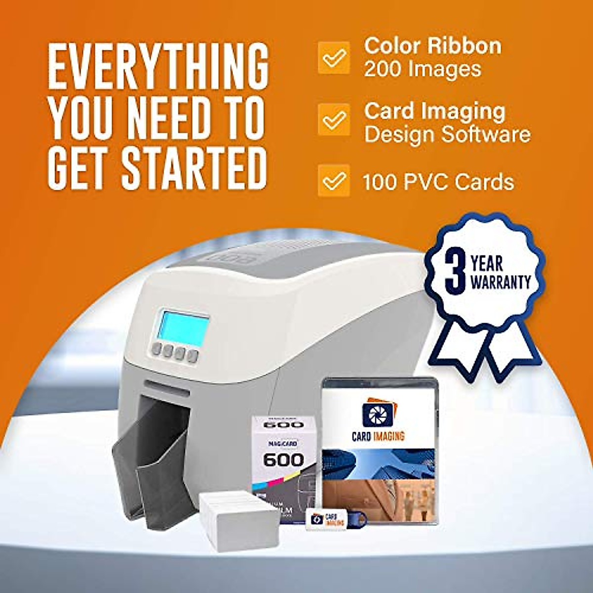 Magicard 600 Dual Sided ID Card Printer & Supplies Bundle (3652-5021)