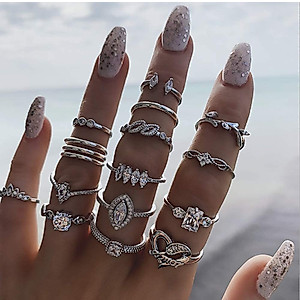 YOOESTORES82 Knuckle Rings Set for Women Vintage Stackable Rings Set Boho Joint Finger Rings Gold Silver Midi Rings Rhinestone Stacking Rings (40Pcs)
