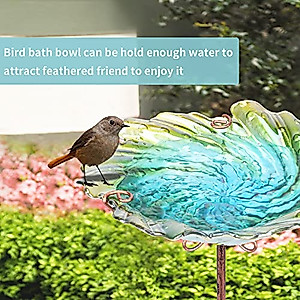 MUMTOP Glass Bird Baths for Outdoors, Garden Bird Bath Bowl with Metal Stake Birdbaths for Outside Yard Outdoor, Yellow