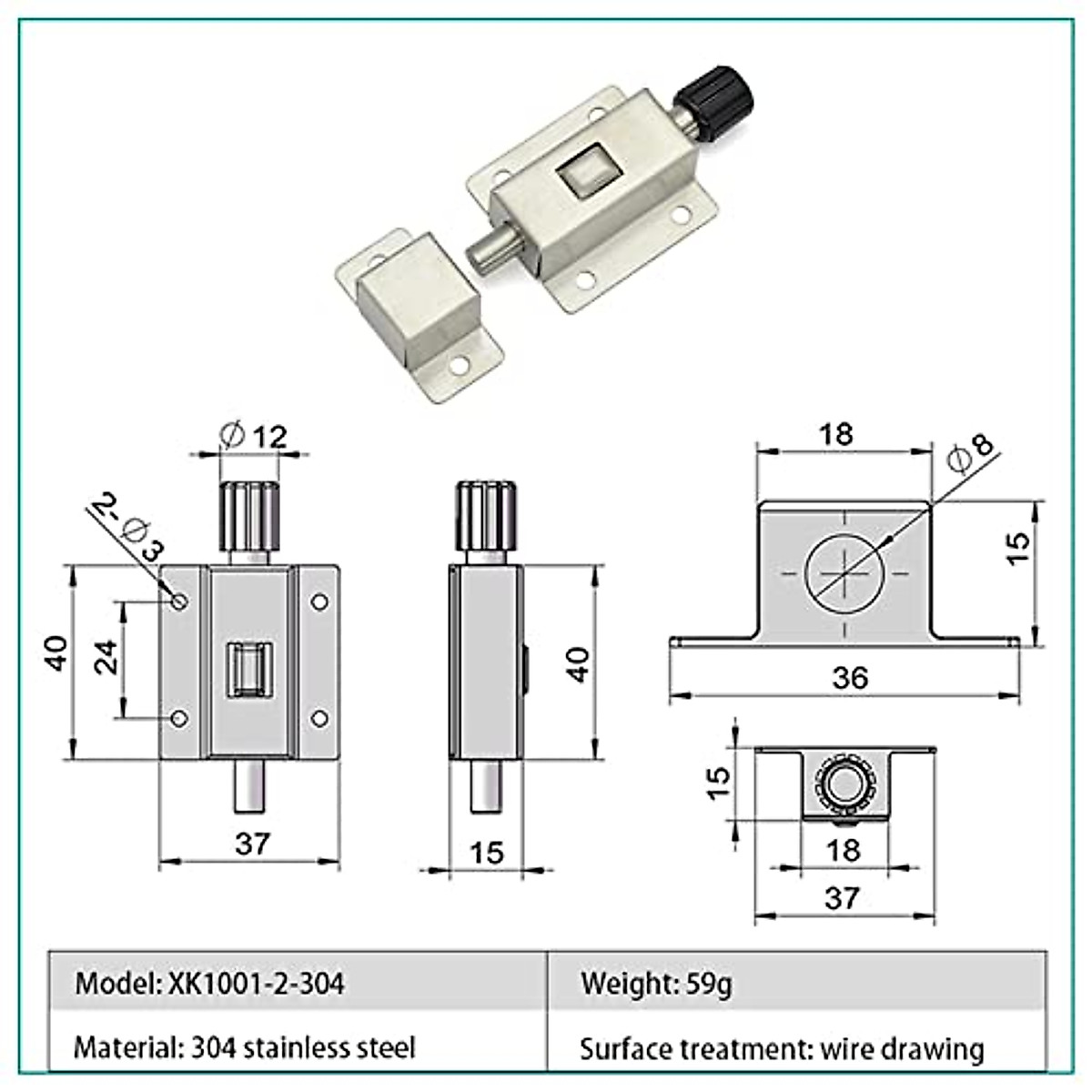 Door Flush Bolt 2.7 Inch Stainless Steel Door Bolt Button for Automatically Pop-up Door Security Safety Locks 1Pcs