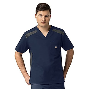 Carhartt Plus Size Men's 2-Tone Slim Fit V-Neck Scrub Top, Navy, 2XL