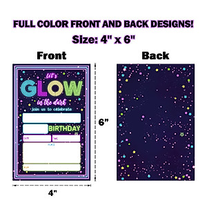 Glow Birthday Party Invitations, Glow in The Dark Birthday Party Invitation for Girls Boys Kids, Neon Glow Birthday Invitations, Glow Birthday Invites (20 Sets 4" x 6" Cards with Envelopes) - JY516