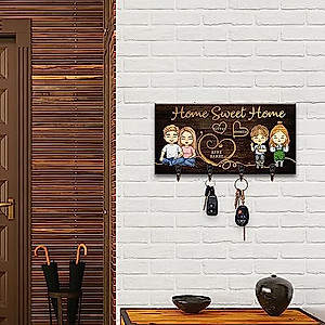 Pawfect House Home Sweet Home, Personalized Key Hanger, Key Holder, Fathers Day, Birthday Gifts for Husband, Gifts for Wife, Wall Key Hanger Wooden Decorative Family Sign with Hooks (Couple & 2 Kids)