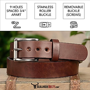 Bullhide Belts Mens Leather Belt for Casual, Dress, 1.50" Wide, Brown, 36"