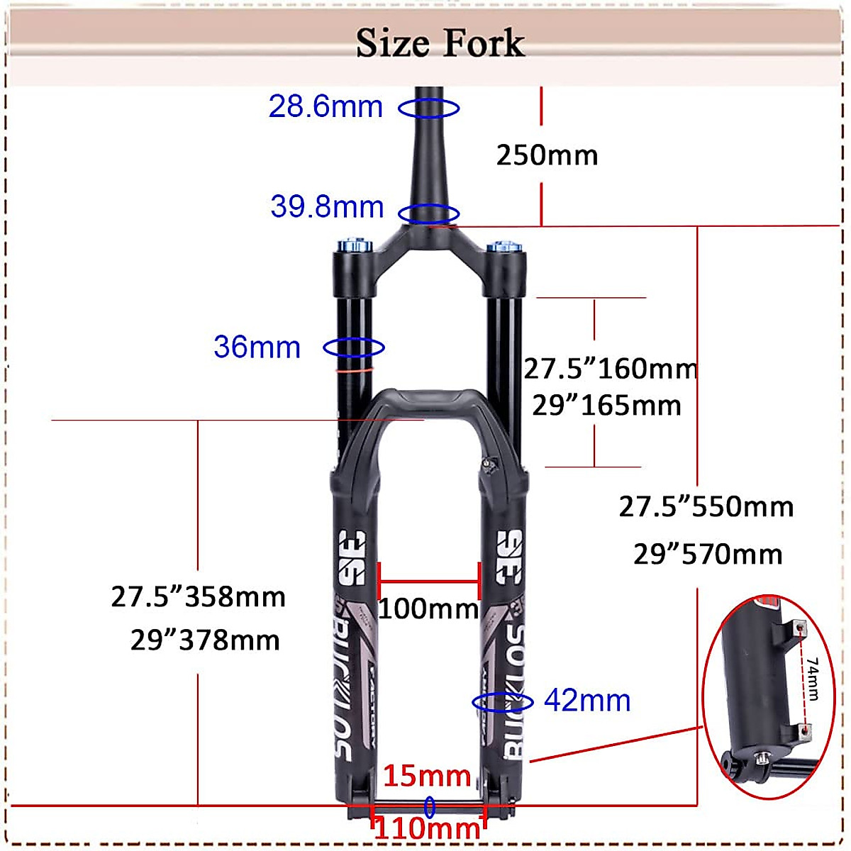 BUCKLOS MTB Air Suspension Fork 27.5 29 110 * 15mm Boost AM E-Bike Tapered, Travel 160mm 36mm Inner Tube Thru Axle Rebound Adjustment Disc Brake Front Forks, fit All Mountain eBike ect. (29)