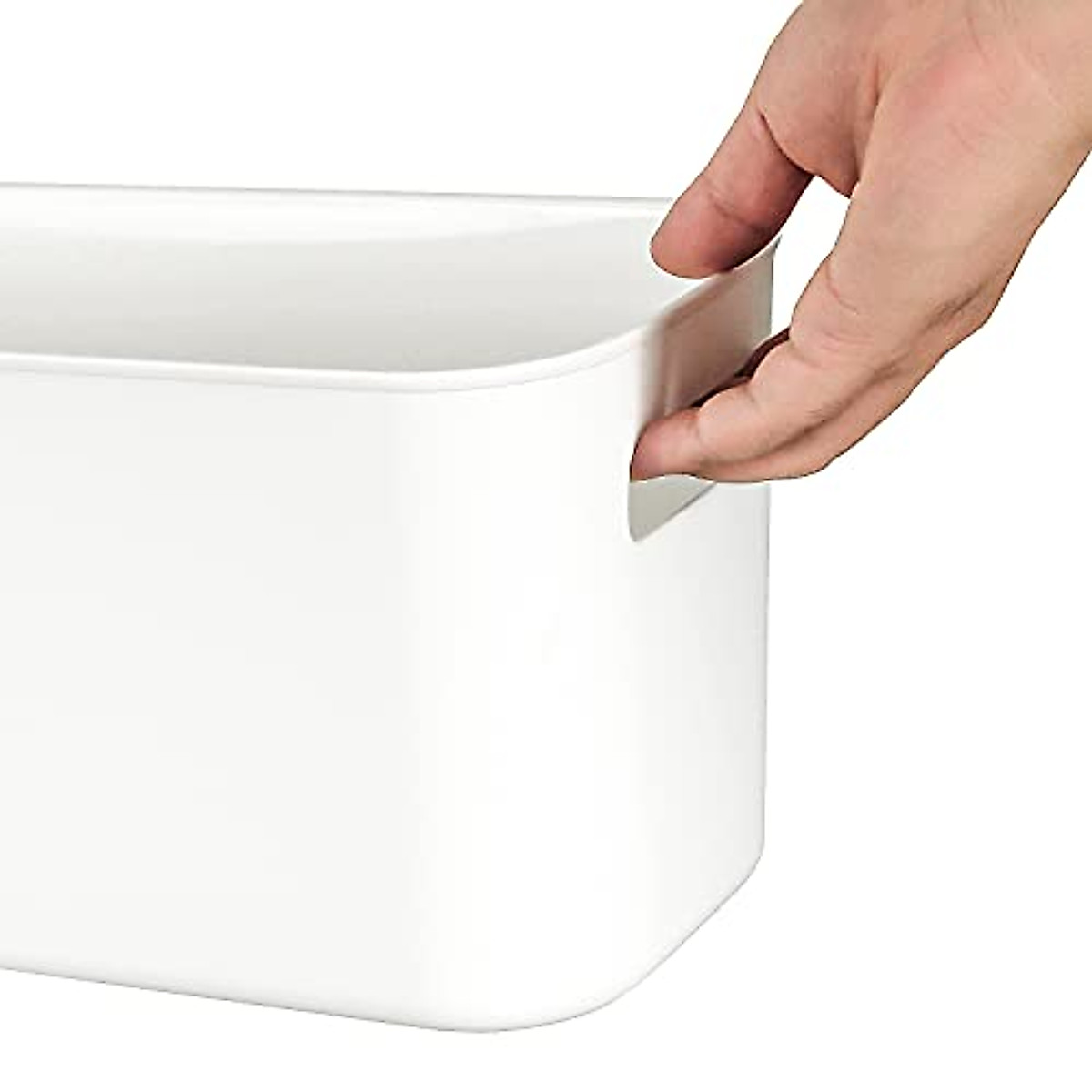 Yopay 4 Pack Plastic Storage Bin with Handle, White Bathroom Kitchen Organizer Bin for Organizing Hand Soaps, Body Wash, Shampoos, Lotion, Conditioners, Hand Towels, Cosmetic, Snacks, Seasoning