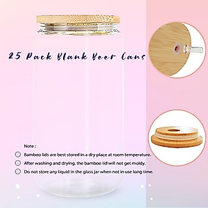 VEVELU 25 Pack Sublimation Glass Cups with Lids and Straws 16oz Clear Sublimation Glass Can Blanks Tumblers Glass Sublimation Cups with Bamboo Lid Drinking Juice Jars Beer Can Glass Iced Coffee Cups