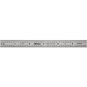 Mitutoyo 182-204, Steel Rule, 6" (3R), (1/32, 1/64", 1/10", 1/50"), 1/64" Thick X 1/2" Wide, Satin Chrome Finish Tempered Stainless Steel