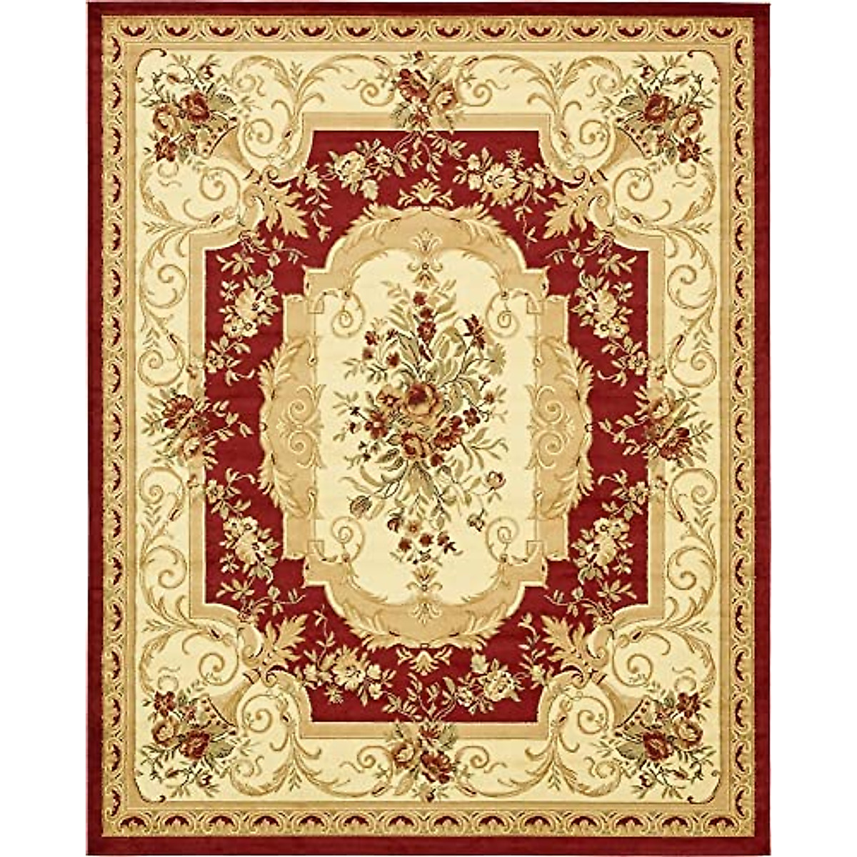 Unique Loom Versailles Collection Traditional Classic Floral Motif Area Rug (8' 0 x 10' 0 Rectangular, Burgundy/ Ivory)