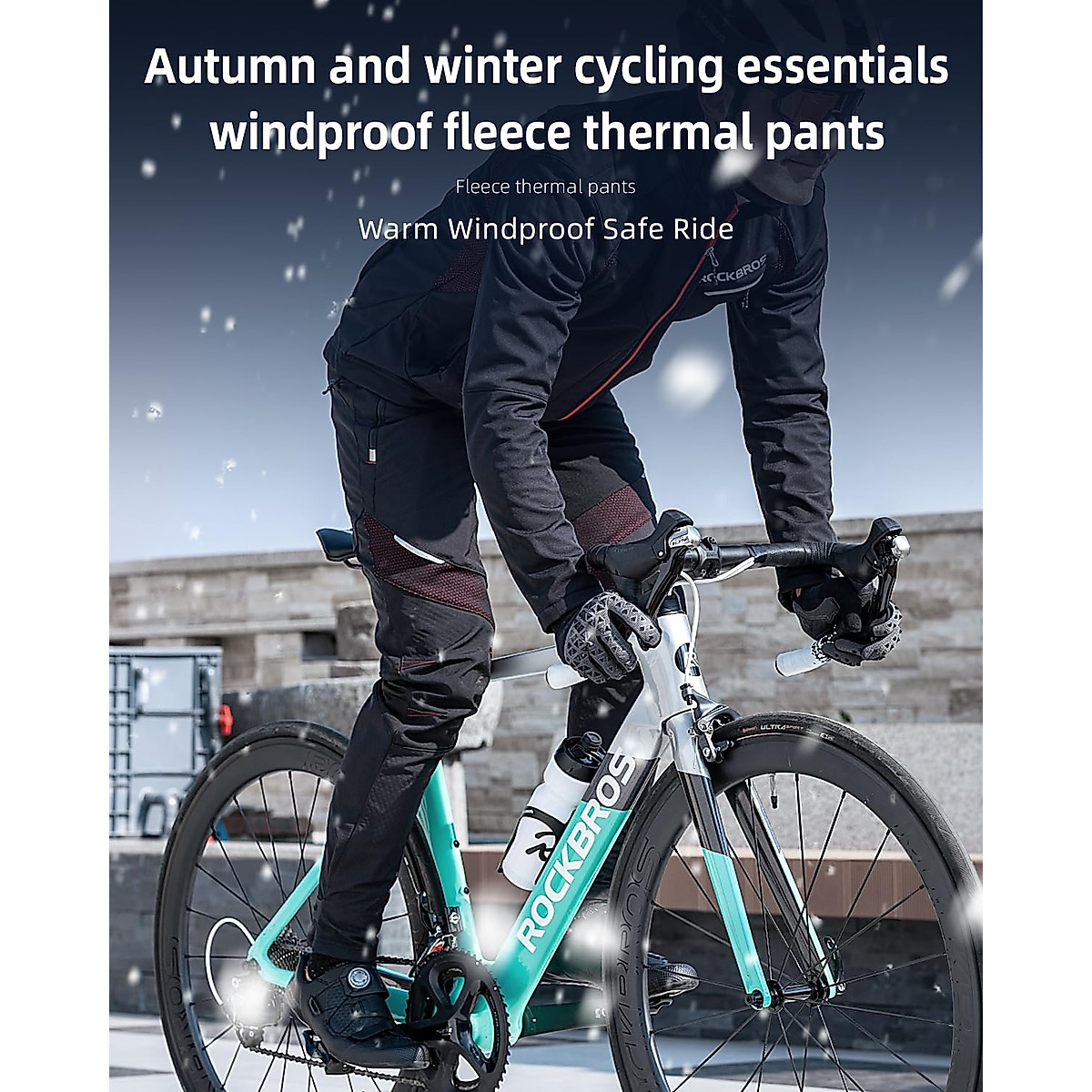 ROCKBROS Winter Cycling Pants Warm Ergonomics Men's Windproof Thermal Bicycling Pants Black