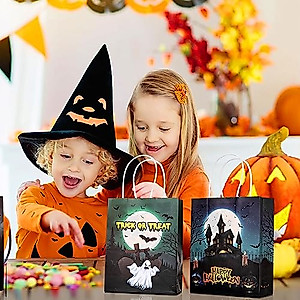 PAICUIKE 24 Pcs Halloween Paper Gift Bags - 6.3x3.1x8.3Inch Small Trick or Treat Gift Bags with Handles, Ideal for Kids' Parties