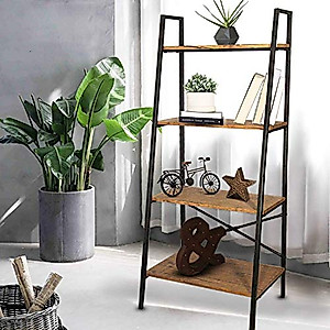 Blissun Ladder Shelf, 4-Tier Bookshelf, Storage Rack Shelf for Office, Bathroom, Living Room, Hazelnut Brown