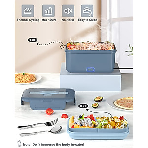 Monteka Electric Lunch Box Food Heater, Upgrade 100W High Power Portable Food Warmer, Heated Lunch Box for Adults Car/Home with 1.8L Removable Stainless Steel Container, 12V/24V/110V/220V, Blue