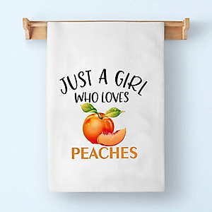 BDPWSS Peach Kitchen Towel Peach Lover Gift Just A Girl Who Love Peaches Dish Towel for Fruit Lover Gift Peach Kitchen Decor (Girl Love Peaches TW)
