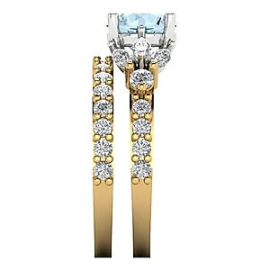 Clara Pucci 2.66 carat Round Cut 3 stone Natural Swiss Blue Topaz Engagement Wedding Anniversary Bridal Ring band set 14k Multi Gold 4.5