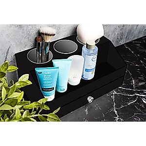 Happy start Acrylic Hair Tool Organizer - Blow Dryer Holder, Hair Styling Tools & Accessories Organizer Vanity Caddy Storage Stand with Heat Resistant Stainless Steel Cups (Drawer, Black)