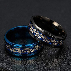 Ginger Lyne Collection Dragon Blue Stainless Steel Comfort Fit Band Ring Size 9