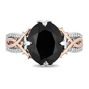 Jewelili Enchanted Disney Fine Jewelry Sterling Silver and 10k Rose Gold 1/10 Cttw Diamond and Black Onyx Maleficent Ring Size 6