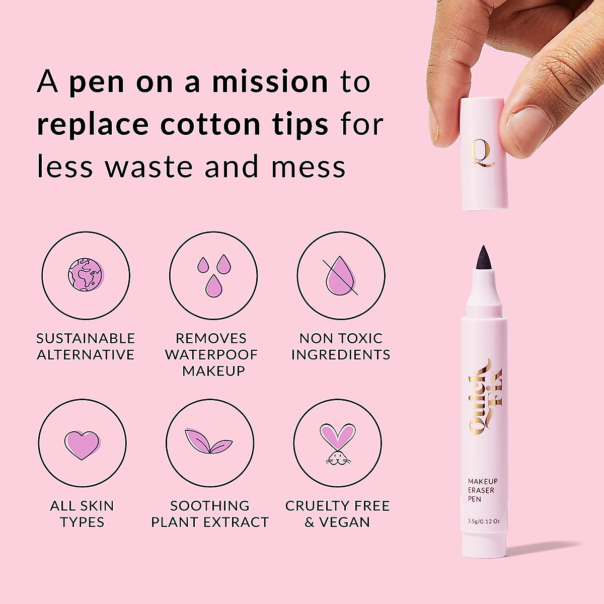 Quick Fix Makeup Remover Pen, Reusable Makeup Eraser for Correcting Eyeliner Pen Mistakes, Easy-to-Use Mascara Remover and Waterproof Makeup Remover for Eyes, Brows and Lips, 3.5 g - The Quick Flick