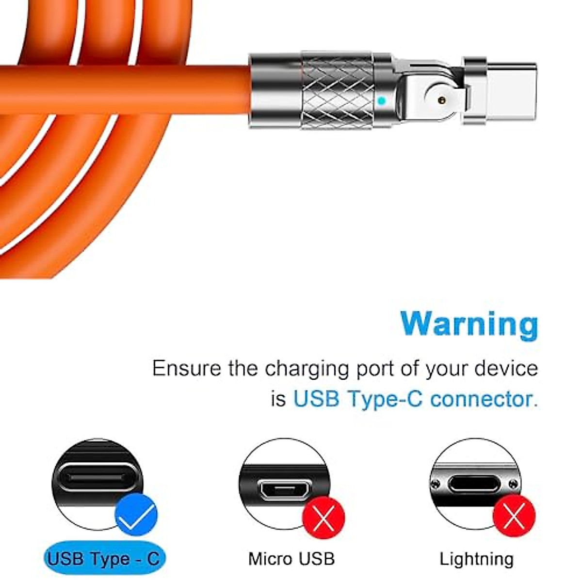 Chubby USB C Cable,180° Rotating USB C Charger Cable,USB A to USB C Charging Cable,Orange,3.3ft,Compatible with Samsung Galaxy S10,Note 9,A11,Moto Z2 (not Compatible with i-Phone)
