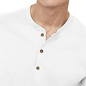 Hanes Comfortblend Originals T-Shirt, Long Sleeve Cotton Henley Tees for Men, White, X Large