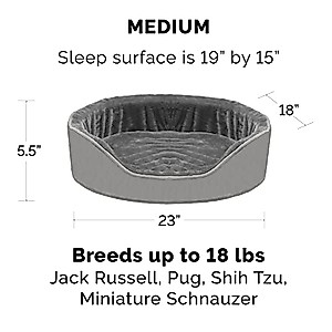 Furhaven Orthopedic Dog Bed for Medium/Small Dogs w/ Removable Washable Cover, For Dogs Up to 18 lbs - Plush & Velvet Oval Lounger - Smoke Gray, Medium
