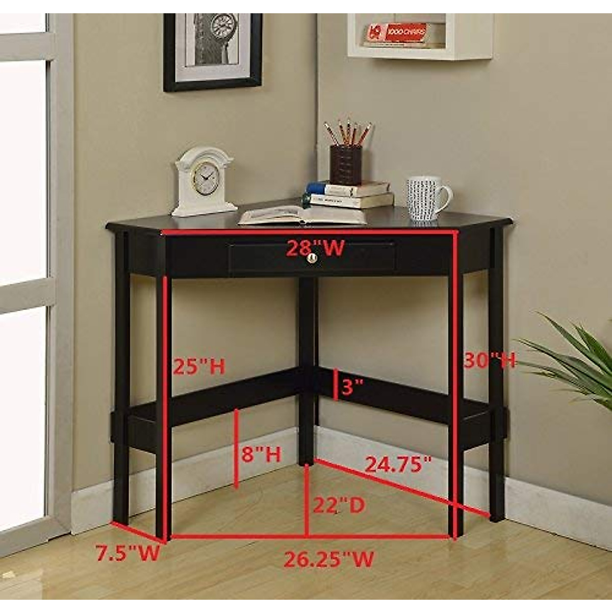 Kings Brand Furniture - Hastings Wood Home & Office Corner Desk with Drawer, White
