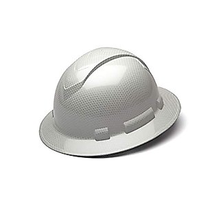 Pyramex Ridgeline Full Brim Hard Hat, 4-Point Ratchet Suspension, Shiny White Graphite Pattern