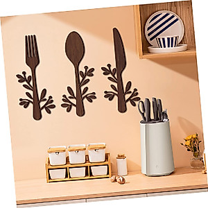 Yardenfun 3pcs Wooden and Fork Pendant Kitchen Utensils Wall Sign Fork and Spoon Wall Decor Wood Spoon Fork Sign Farmhouse Wooden Wall Plaque Country Home Decor Basswood Metallic Line