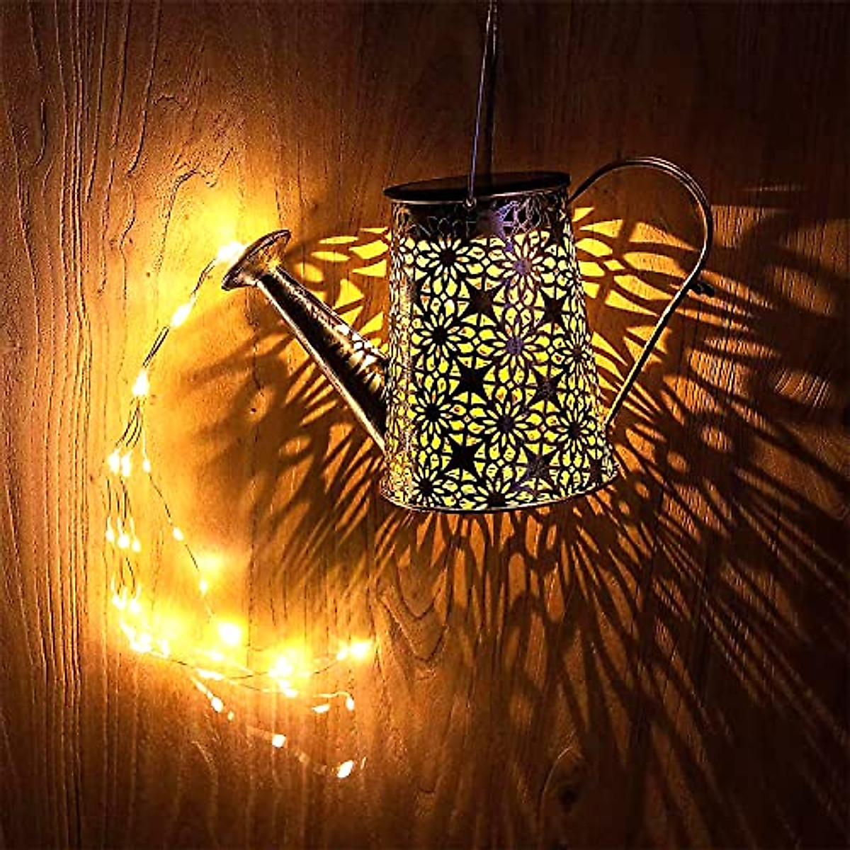 Nixby Removable Solar Watering Can with Lights Outdoor,Hanging Solar Lantern,Metal .Waterproof Garden Lights Decorations Mother's Day Gift Lights Outdoor Decorative 90 LED Light Sources, Warm White
