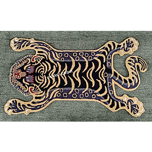 Generic Tibetan Tiger Rugs Skin Shape 2x3 Ft Area Rugs for Resistant Carpet Handmade Tufted 100% Woolen Rugs Animal Carpet for Kid Room Bedroom by Modern Carpet (2X3 FEET), Multicolor