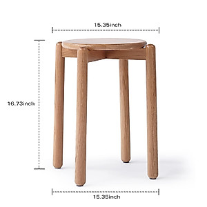 Grewood Small Wood Stool, 100% Oak Wood Kitchen & Dining Room Bench, Kids Stools, Stackable Stools for Living Room,Home, Classroom, Easy Assembly, 16.73IN