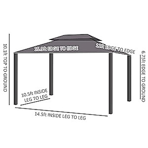 Outsunny 12' x 16' Hardtop Gazebo Canopy with Galvanized Steel Double Roof, Aluminum Frame, Permanent Pavilion Outdoor Gazebo with Netting and Curtains for Patio, Garden, Backyard, Deck, Lawn, Brown