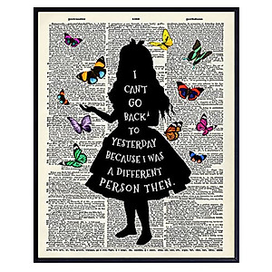Alice Wonderland Quote Dictionary Art Print - Upcycled Home Decor, Wall Art Poster - Unique Room Decorations for Bedroom, Office, Girls or Kids Room - Great Gift - 8x10 Photo Unframed