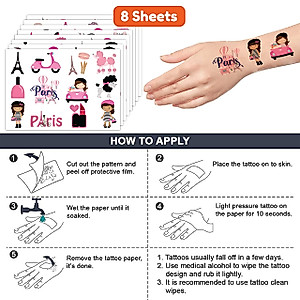 Paris Temporary Tattoos for Kids - Themed Eiffel Tower, Girl Birthday Party Decorations Supplies 96PCS Tattoos Stickers Cute Party Favors Girls Boys Gifts Classroom School Prizes Themed Christmas Pink