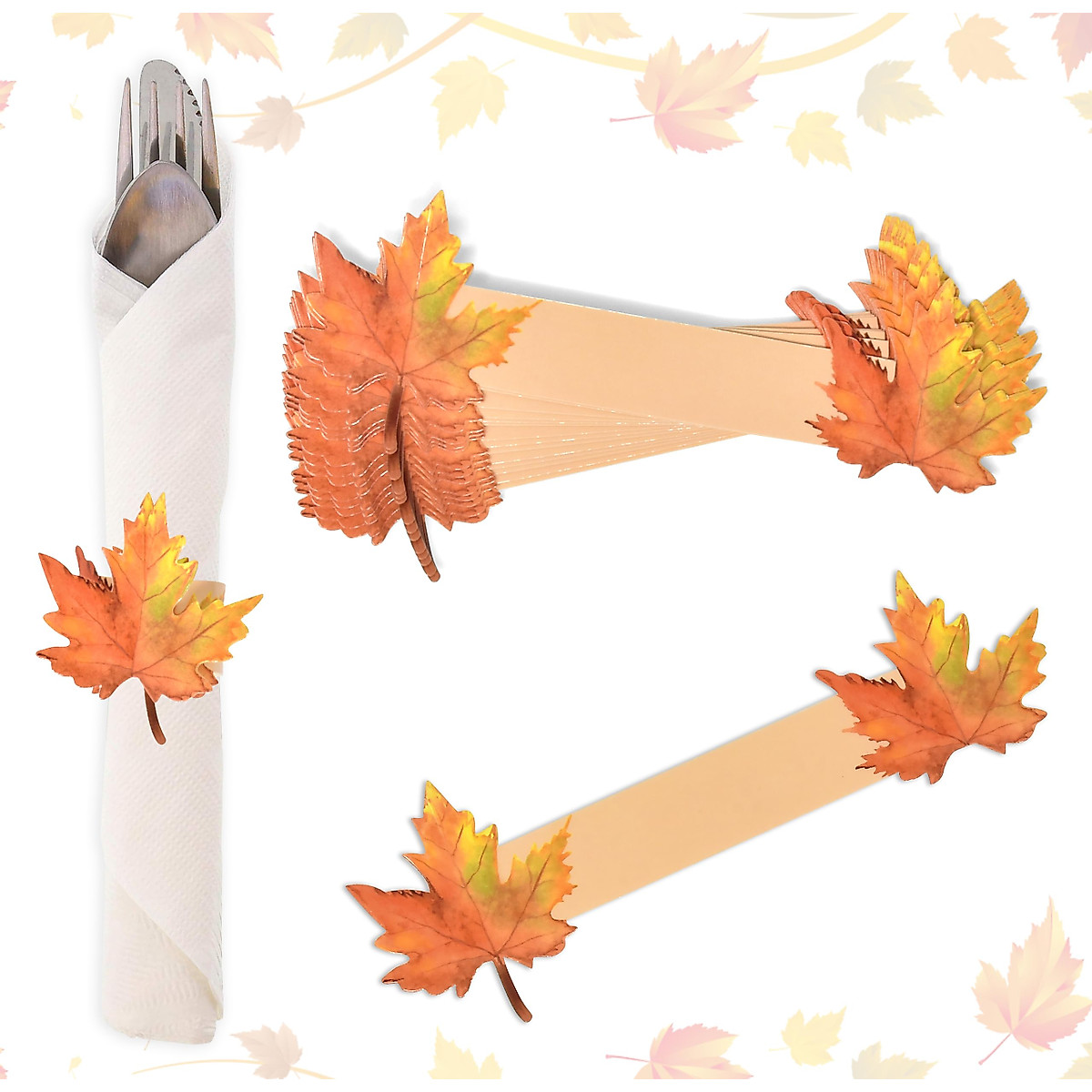 Gift Boutique 100 Pieces Thanksgiving Paper Rings Harvest Maple Leaves Napkin Ring Holders Fall Band for Autumn Home Kitchen Dining Table Holiday Dinner Wedding Party Supplies Table Decorations