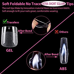 UNA GELLA Extra Short Square Fake Nails XS 216pcs Pre-shape Extra Short Square Press on Nails Extra Short Square Gel Tips for Full Cover Acrylic Short Square Nails False Nails For Nail Extension Home DIY Salon 12 Sizes Gelly Tips