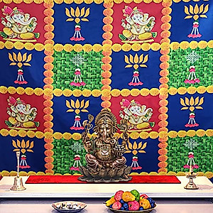 SATVIK 8x5ft. Fabric Backdrop for Ganpati Pooja Pujan Décor Puja Cloth Backdrop Mehndi Diwali Festival Marigold Garland Lotus Floral Tulle Curtain Wedding Bridal Anniversary Baby Shower Wall Banner