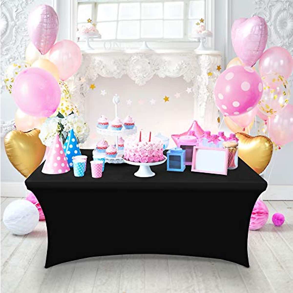 Utopia Kitchen Spandex Tablecloth 2 Pack [4FT, Black] Tight, Fitted, Washable and Wrinkle Resistant Stretch Rectangular Patio Table Cover for Event, Wedding, Banquet & Parties [48Lx30Wx30H Inch]