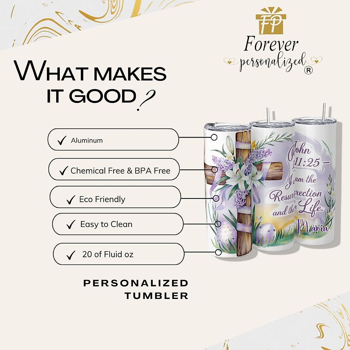 Custom Easter John 11:25 Tumbler | Personalized Easters Insulated Travel Mug | Spring Design with Name (John 11:25)